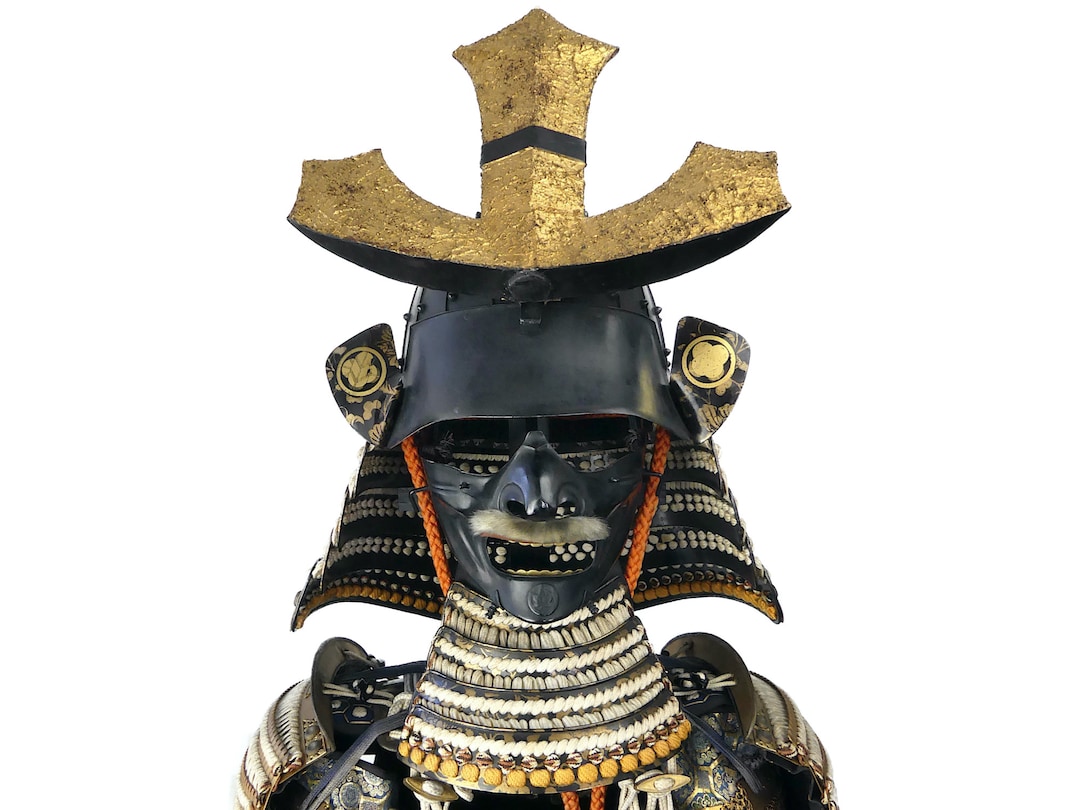 Antique Samurai Yoroi Armor: Black & Gold Takanoha Kamon, Taisho Period ...