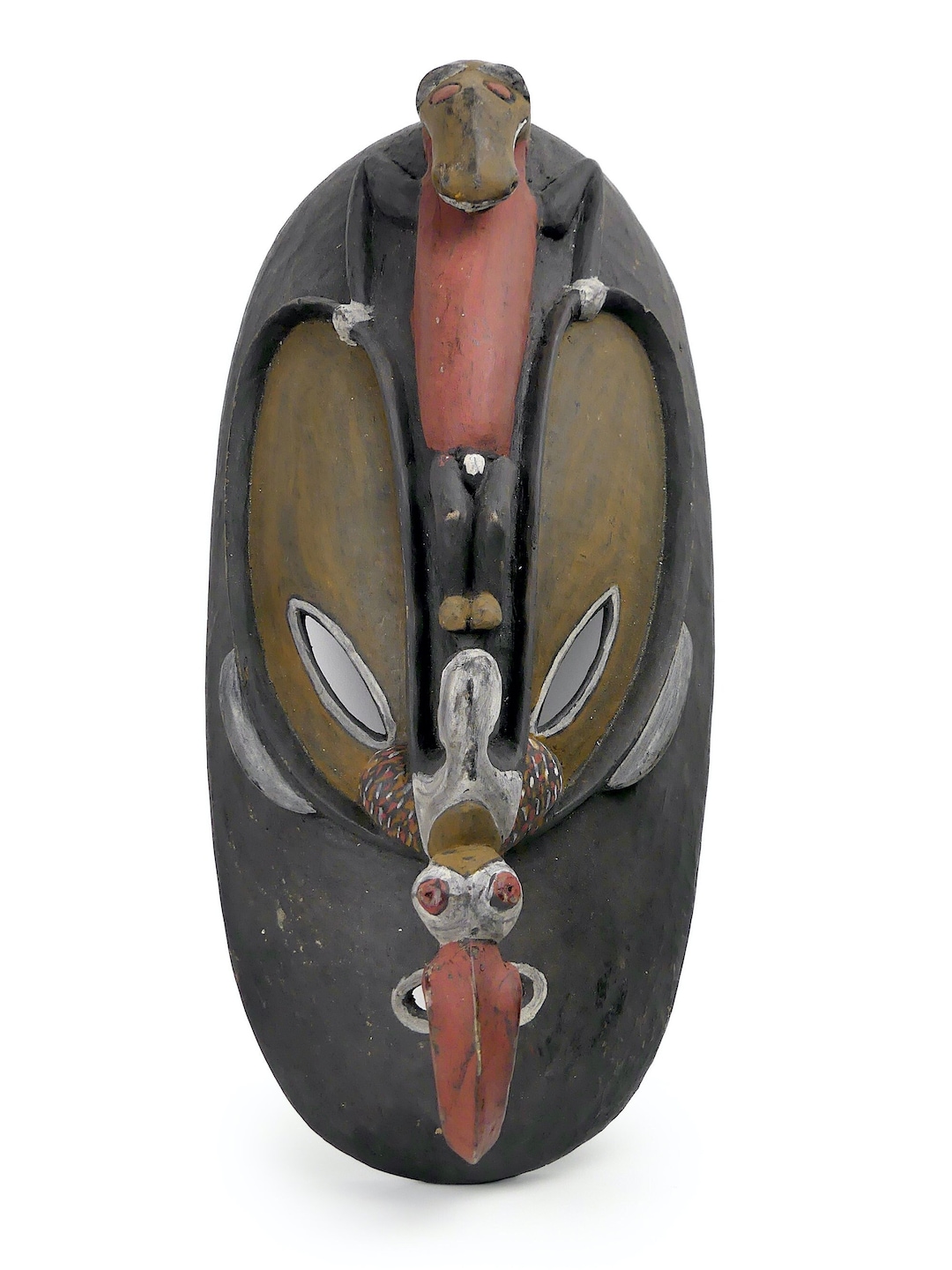 Chimerical Papuan Mask, Wild Animal and Bird, in Polychrome Carved Wood ...