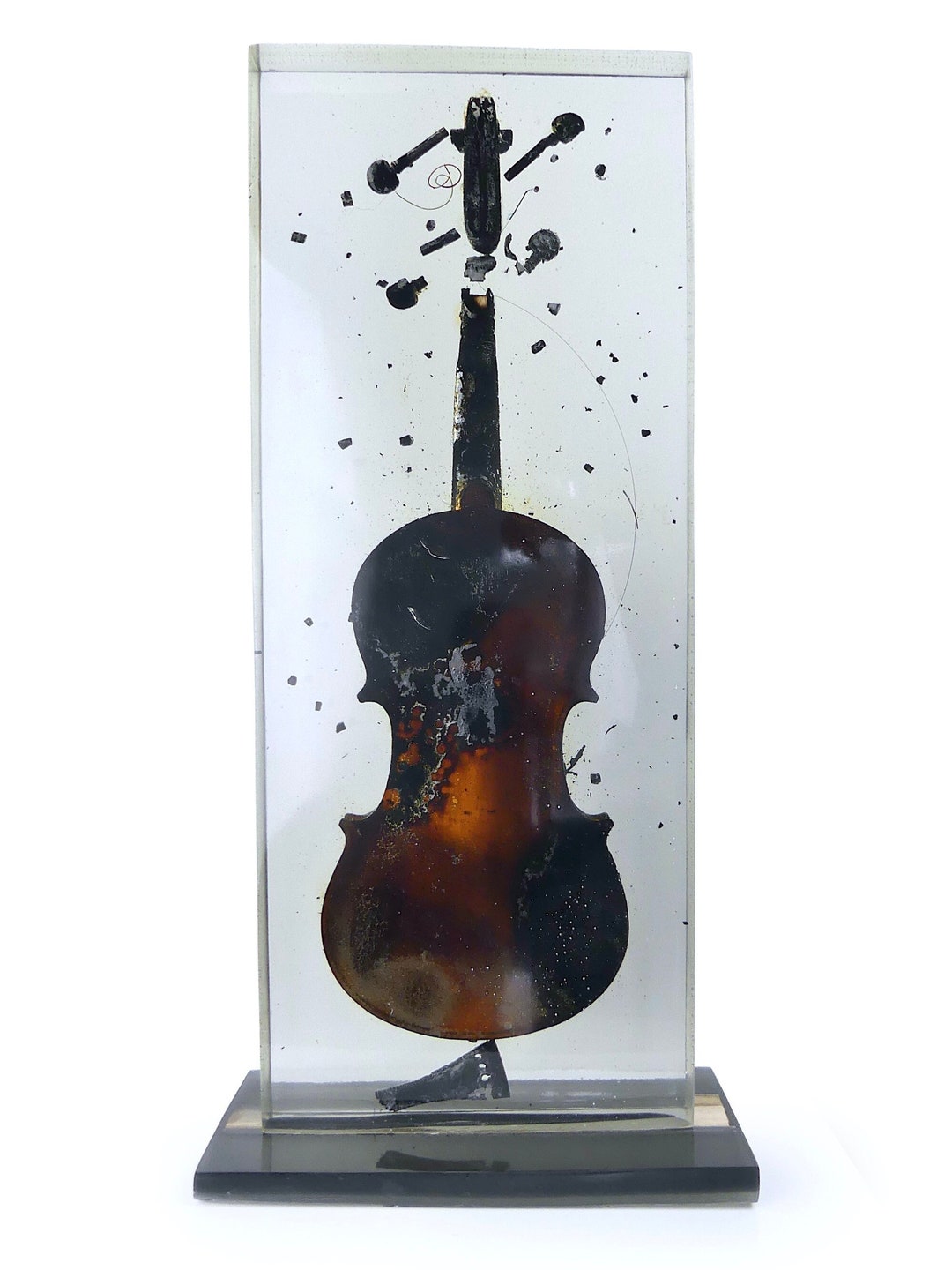 Large Burnt Violin Sculpture in Resin, Massive Inclusion Signed NAC'S ...