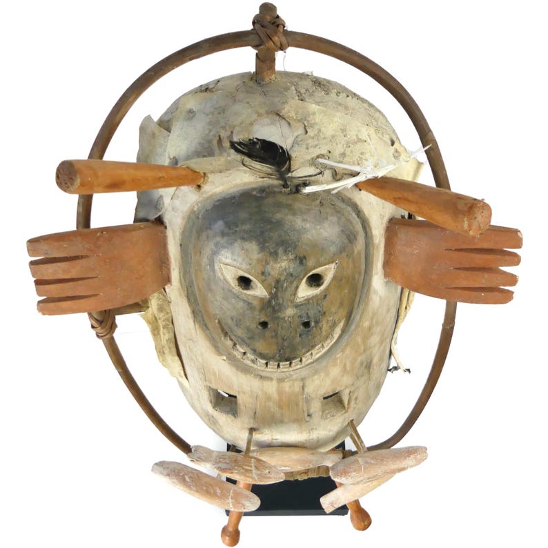Yupik-style Fish Mask: Carved Wood & Animal Skin, Canada/alaska - Etsy