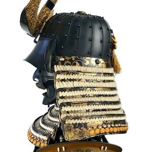 Antique Samurai Yoroi Armor: Black & Gold Takanoha Kamon, Taisho Period ...