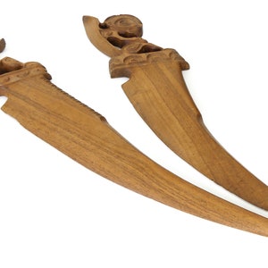 Two Miro Tiki Knives Carved on One Side - Polynesian Craftsmanship ...