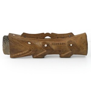 Small Asmat Hand Drum in Monoxyl Wood, Monitor Lizard Skin and White ...