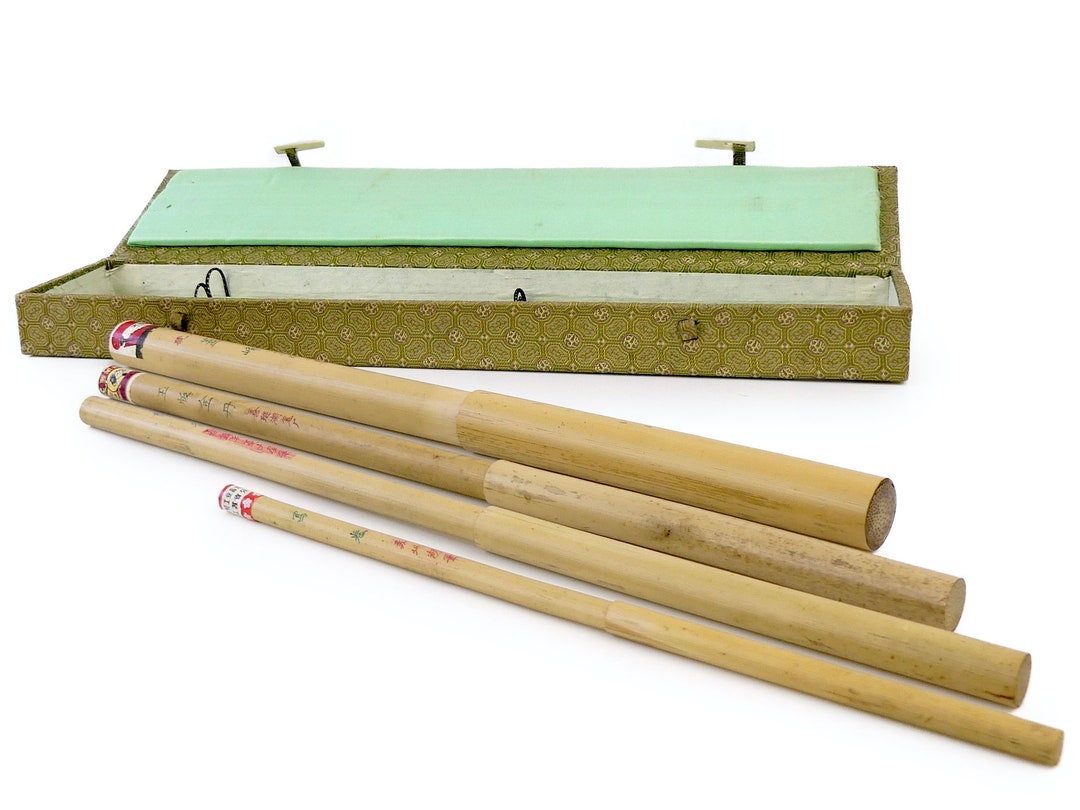 Old Calligraphy Box Composed of 4 Bamboo Brushes - Chinese Art - Asian ...