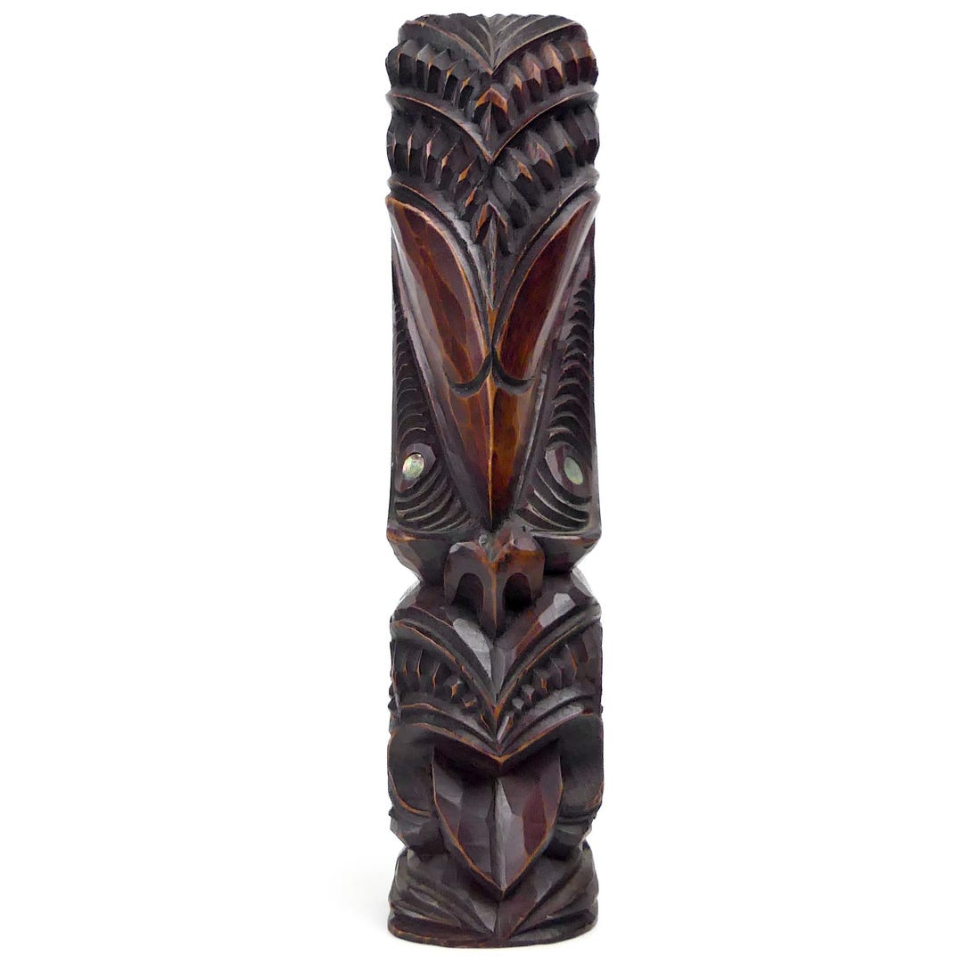 Vintage Māori Teko Teko Carving: Dark Wood Abalone Eyes, New Zealand ...
