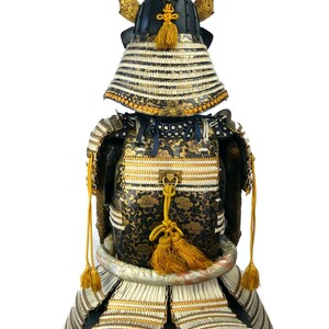 Antique Samurai Yoroi Armor: Black & Gold Takanoha Kamon, Taisho Period ...