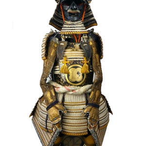Antique Samurai Yoroi Armor: Black & Gold Takanoha Kamon, Taisho Period ...