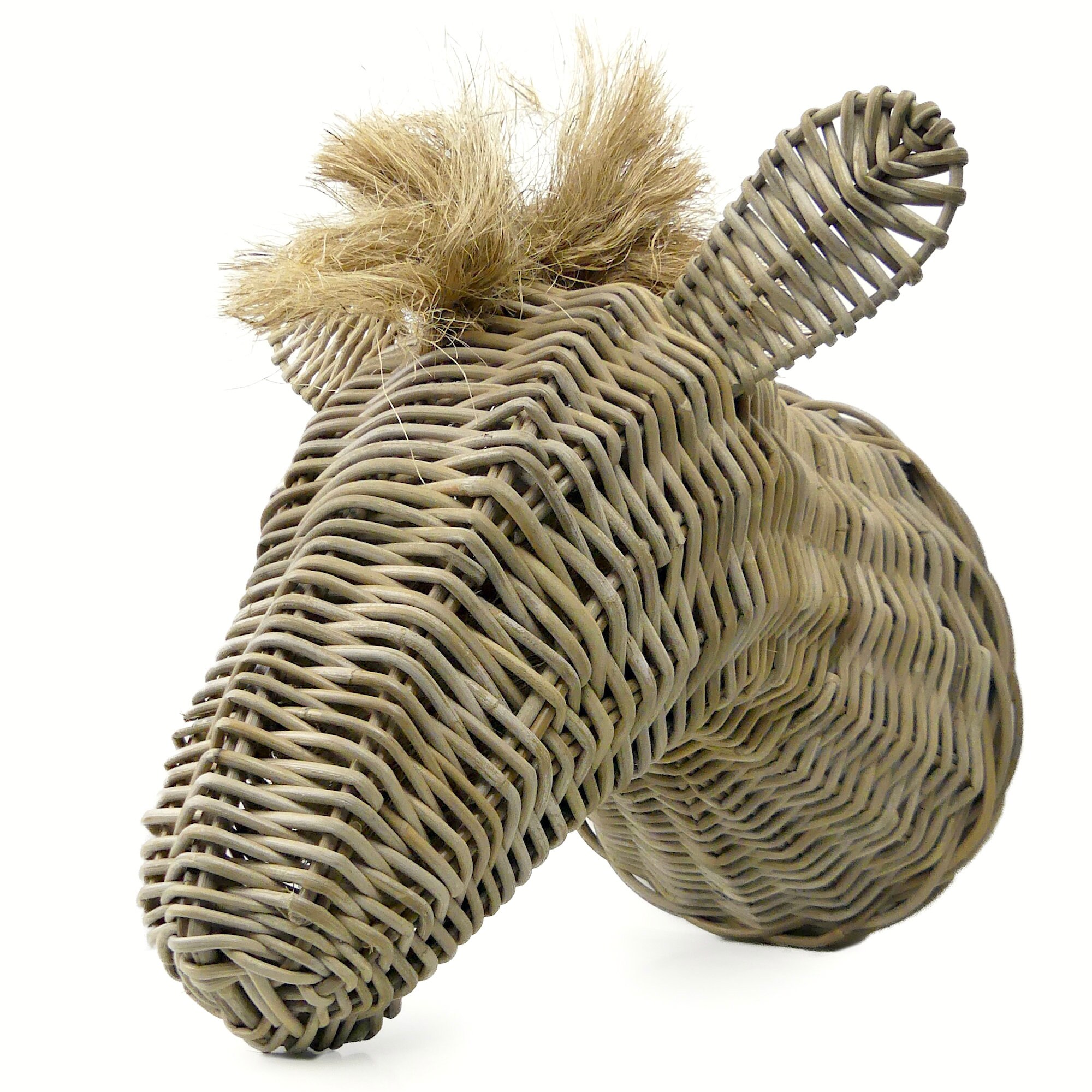 Zebra Head in Braided Natural Rattan - Vegetable Trophy - Late 20th ...