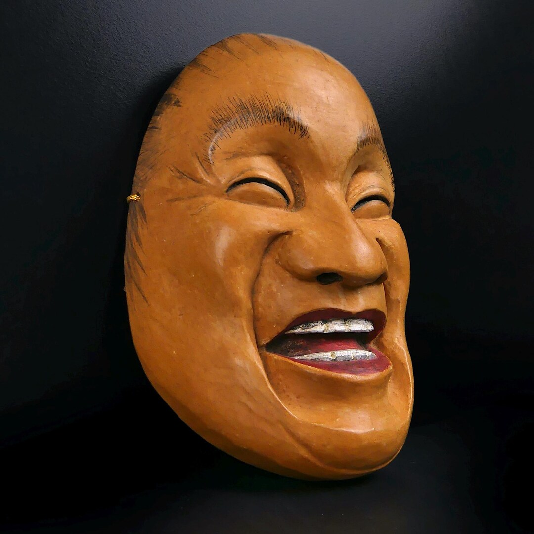 Noh Mask God of Laughter Fuku-no-kami Very Expressive in Carved Wood ...