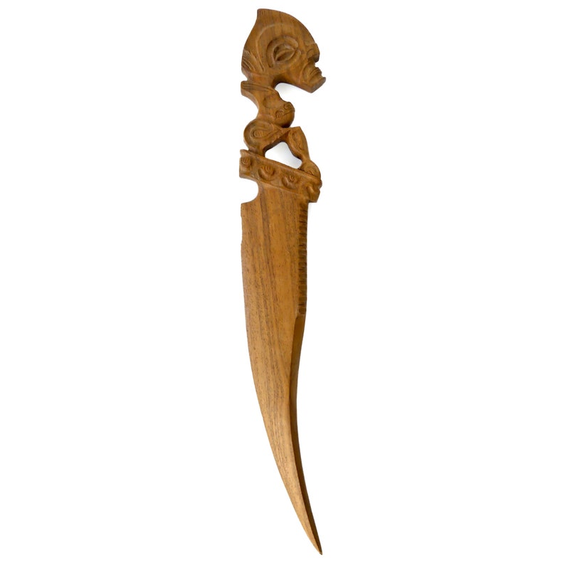 Two Miro Tiki Knives Carved on One Side - Polynesian Craftsmanship ...