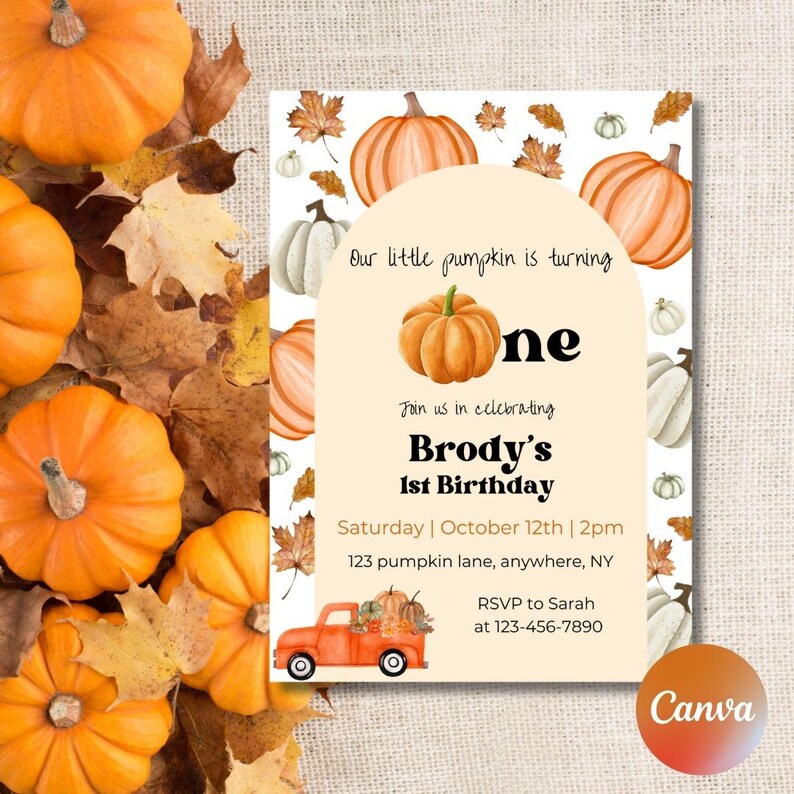 Pumpkin First Birthday Invitation: Fall Theme (digital Printable) - Etsy