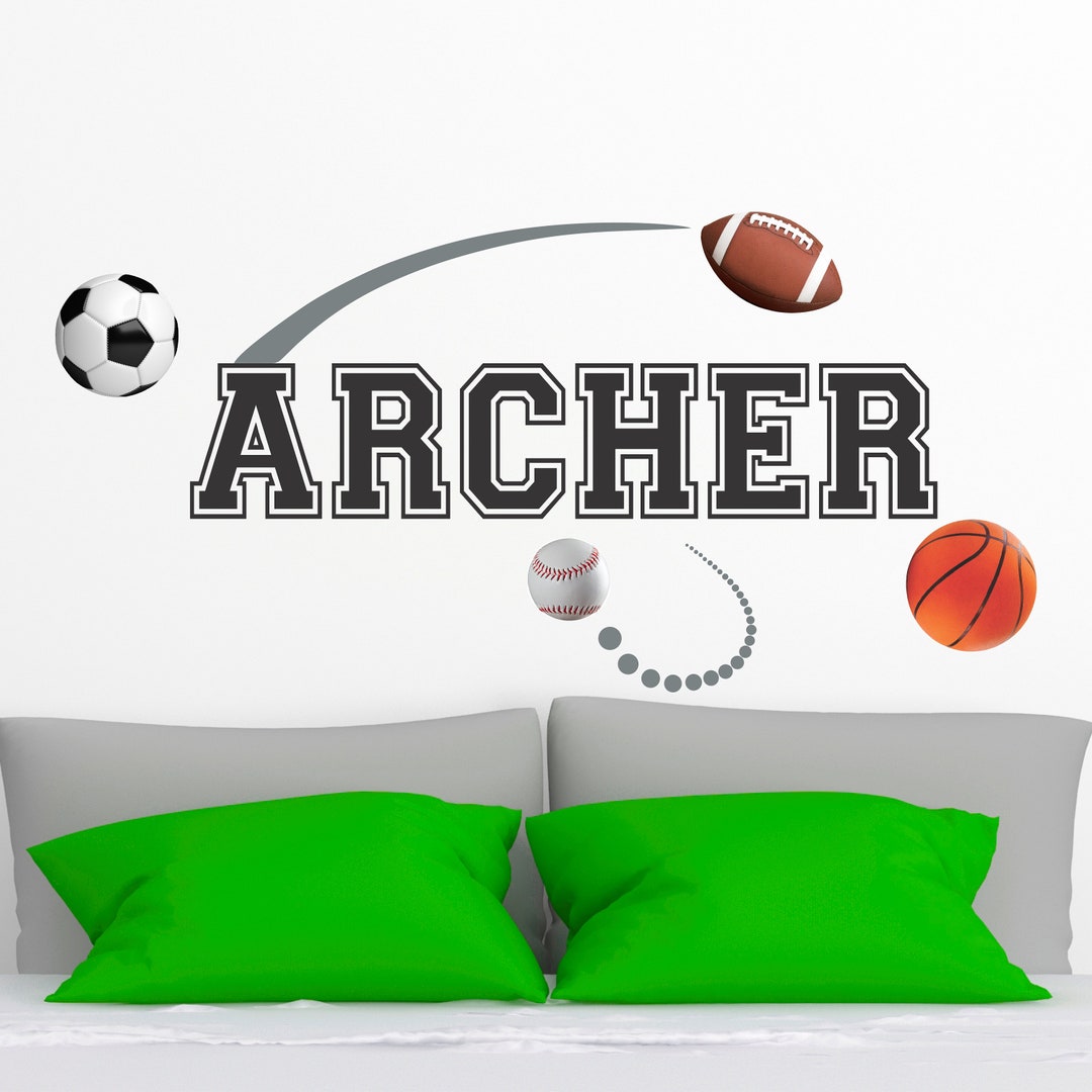 Personalized Sports Wall Decal - Custom Name Sports Balls Wall Sticker ...