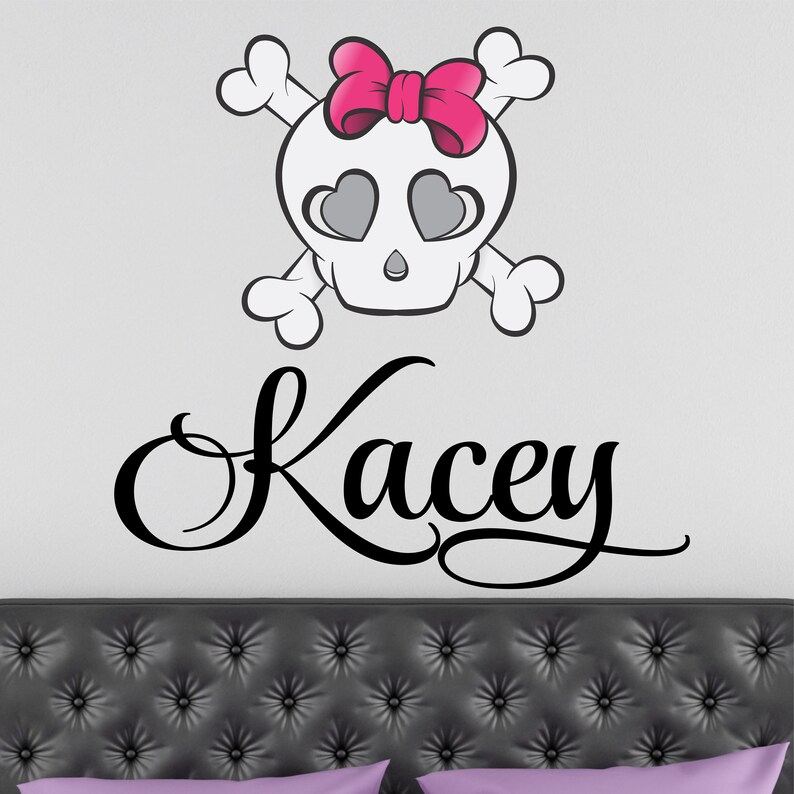 Personalized Name Skull Wall Decal - Custom Name Skull With Bow Wall ...