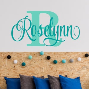 Personalized Name Wall Decal Girl Monogram Initial Fancy Cursive Name ...