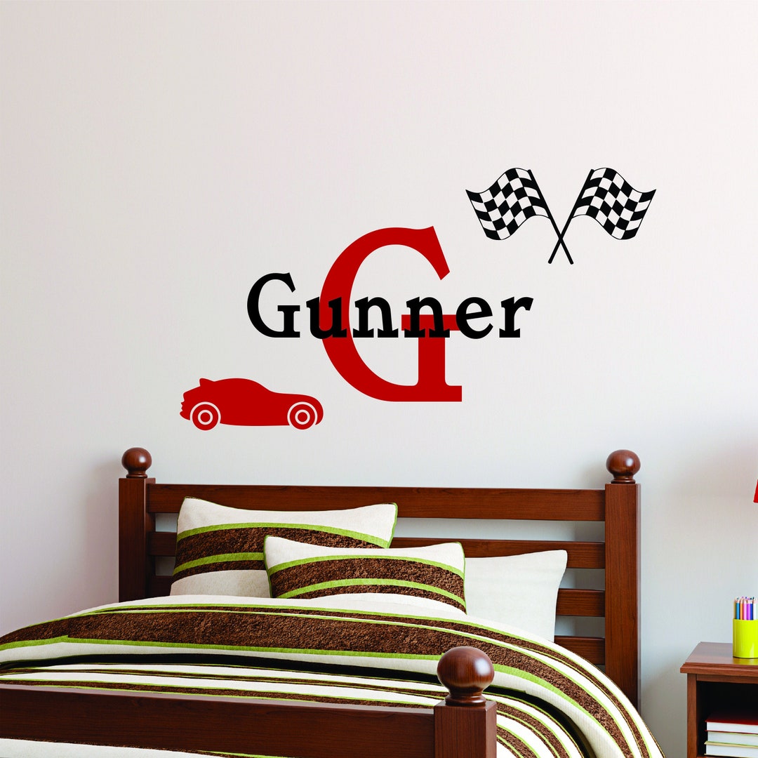 Boys Name Wall Decal Boys Name Car Wall Decal Race Car Kids Wall Decal ...