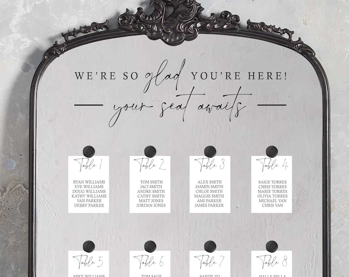 Wedding Seating Chart Header We're so Glad You're Here Your Seat Awaits ...