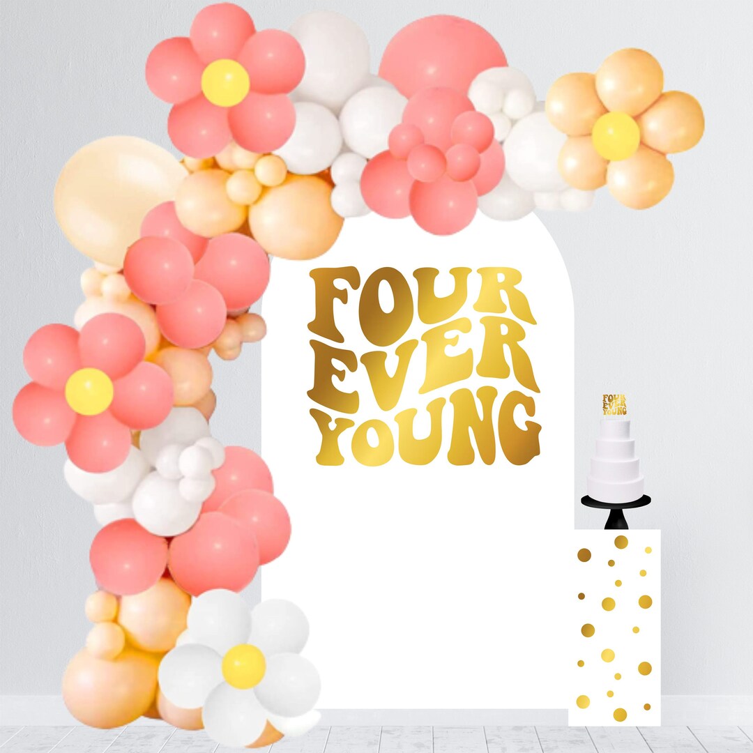 Four Ever Young Birthday Decal - Happy Birthday Party Backdrop - Four ...