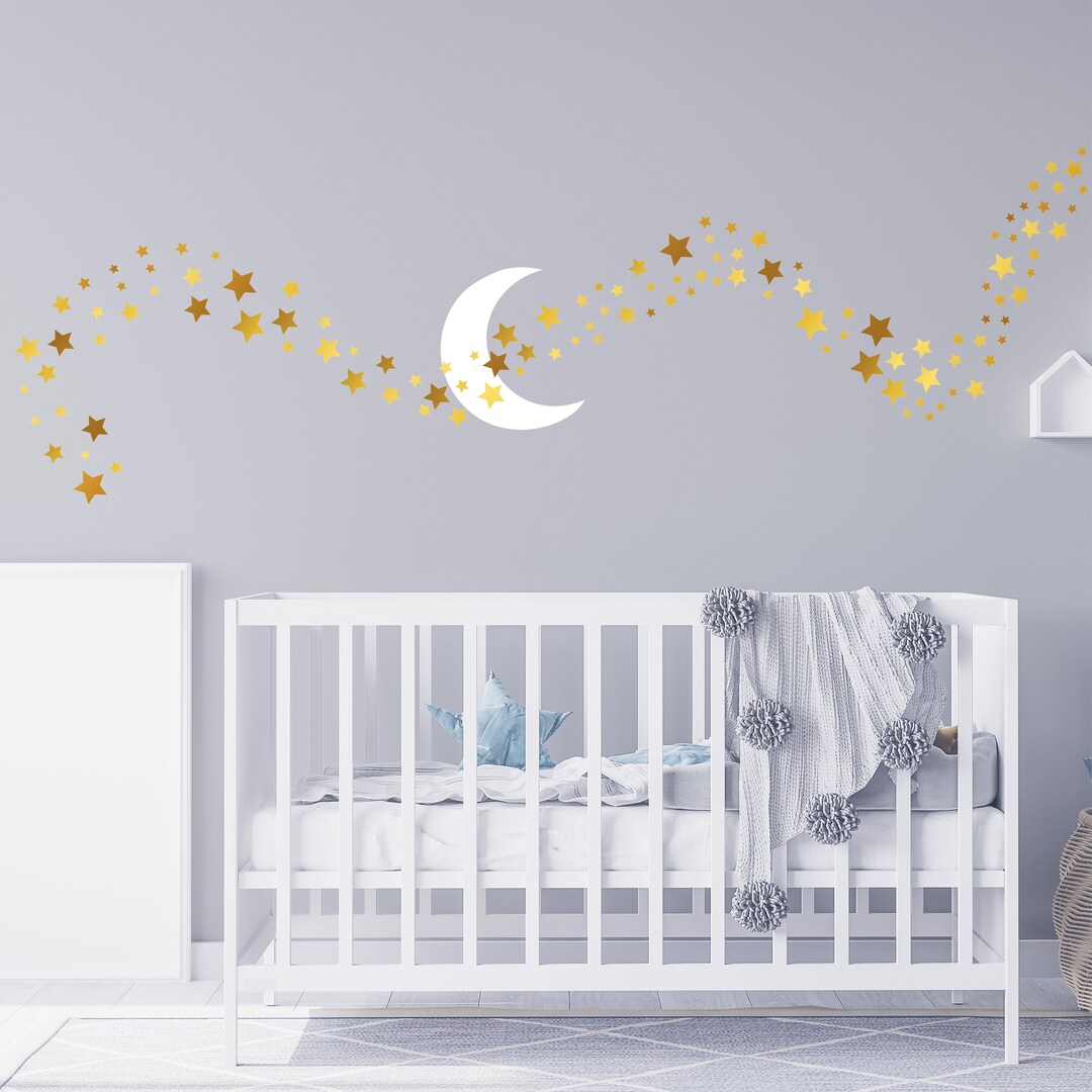 Moon and Stars Wall Decal - Star Stickers - Nursery Decals - Metallic ...