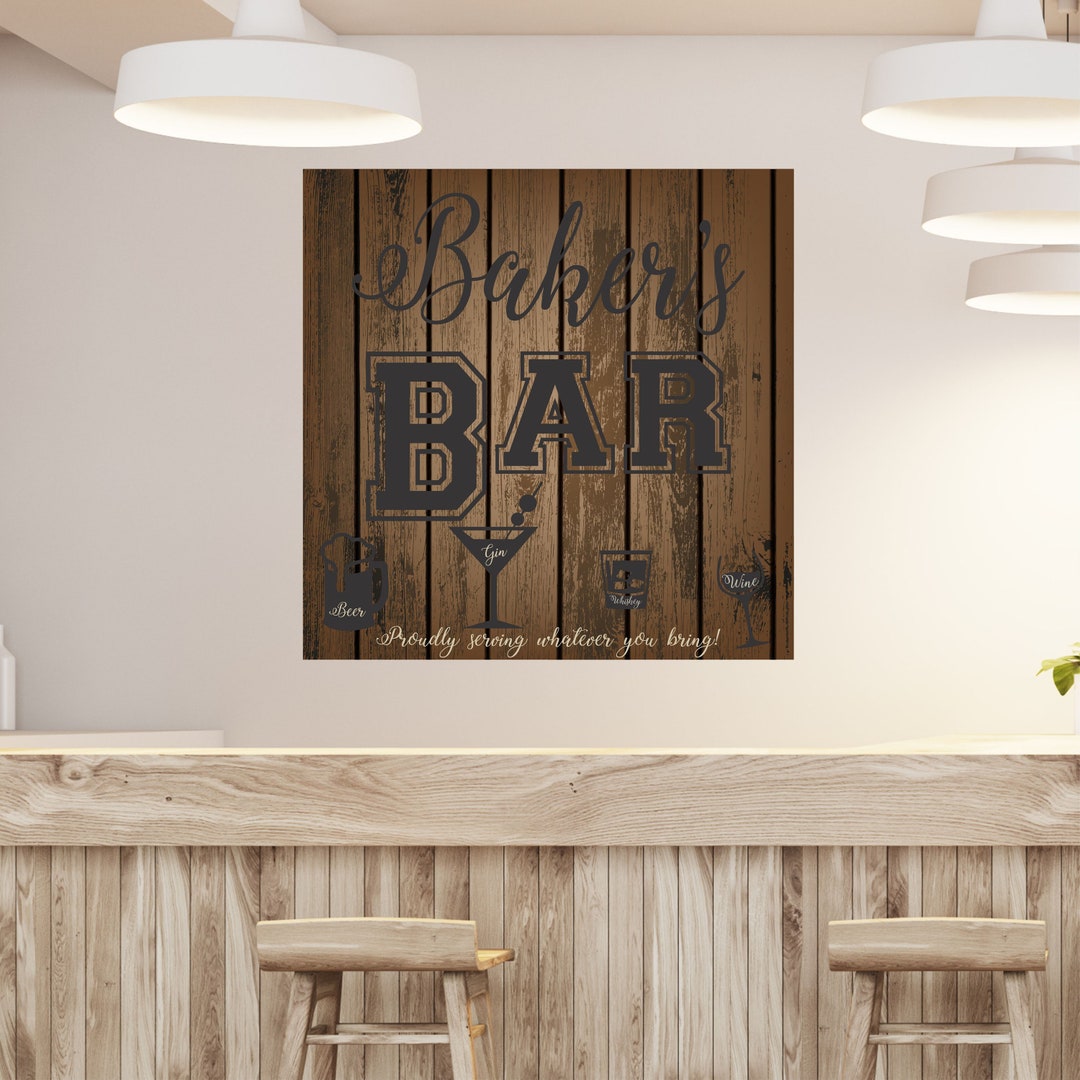 Custom Name Bar Wall Decal - Personalized Name Whiskey Bar Pub Vinyl ...