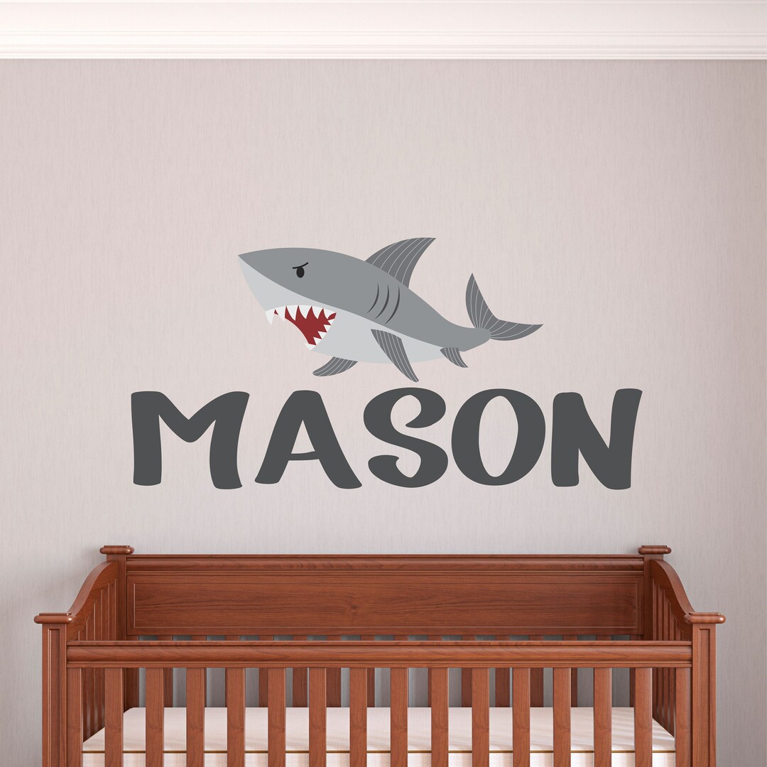 Personalized Name Wall Decal With Shark - Custom Name Shark Wall ...