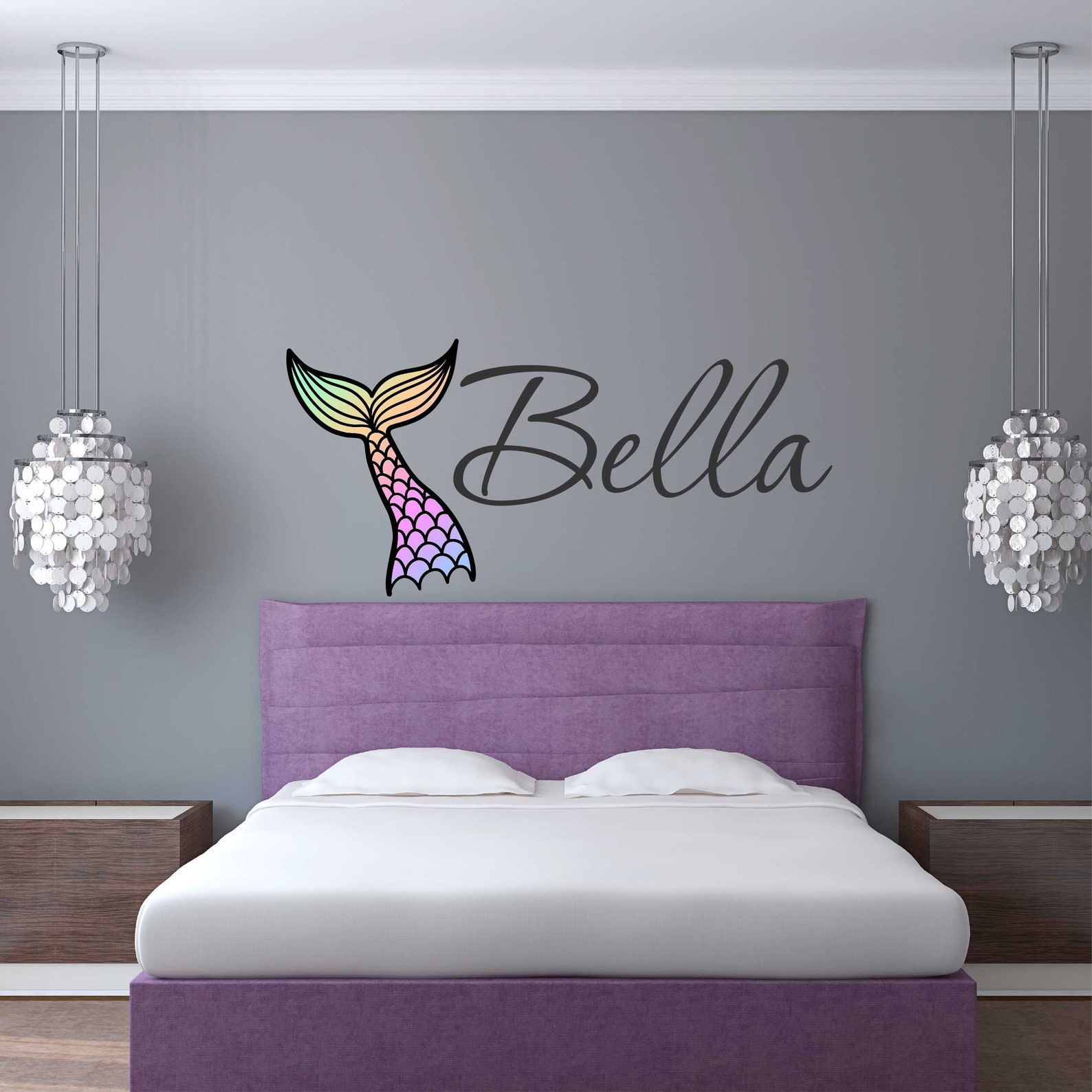 Personalized Name Mermaid Wall Decal - Custom Name Mermaid Tail Wall ...