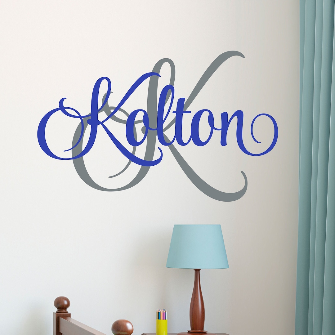 Personalized Name Wall Decal Boy Monogram Initial Fancy Cursive Name ...