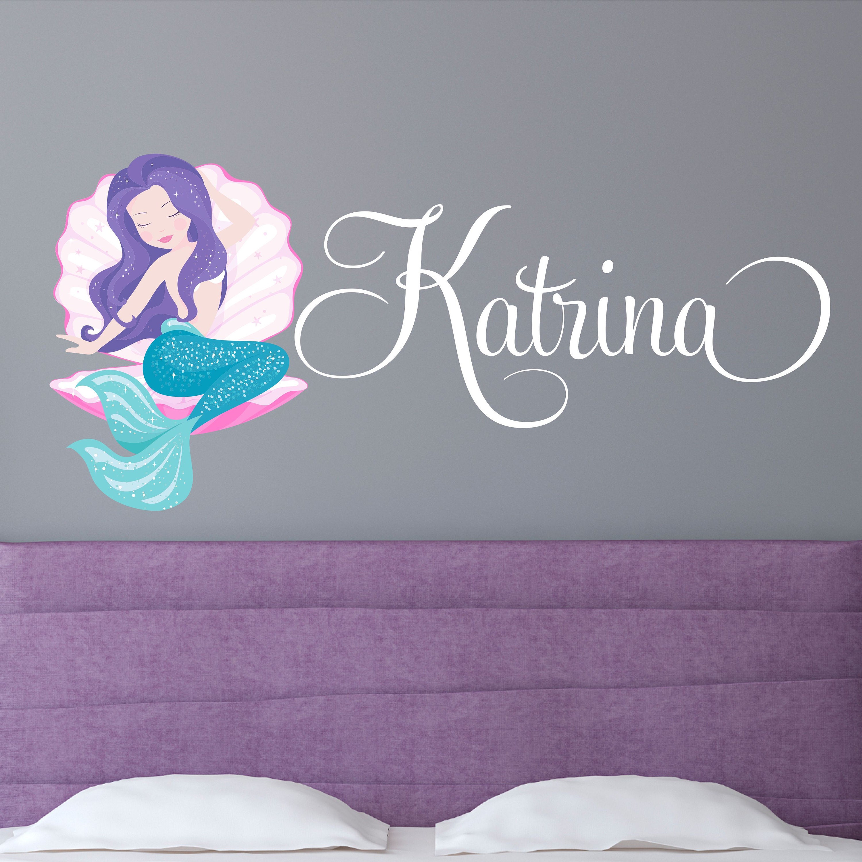 Personalized Name Mermaid Wall Decal Custom Name Mermaid | Etsy