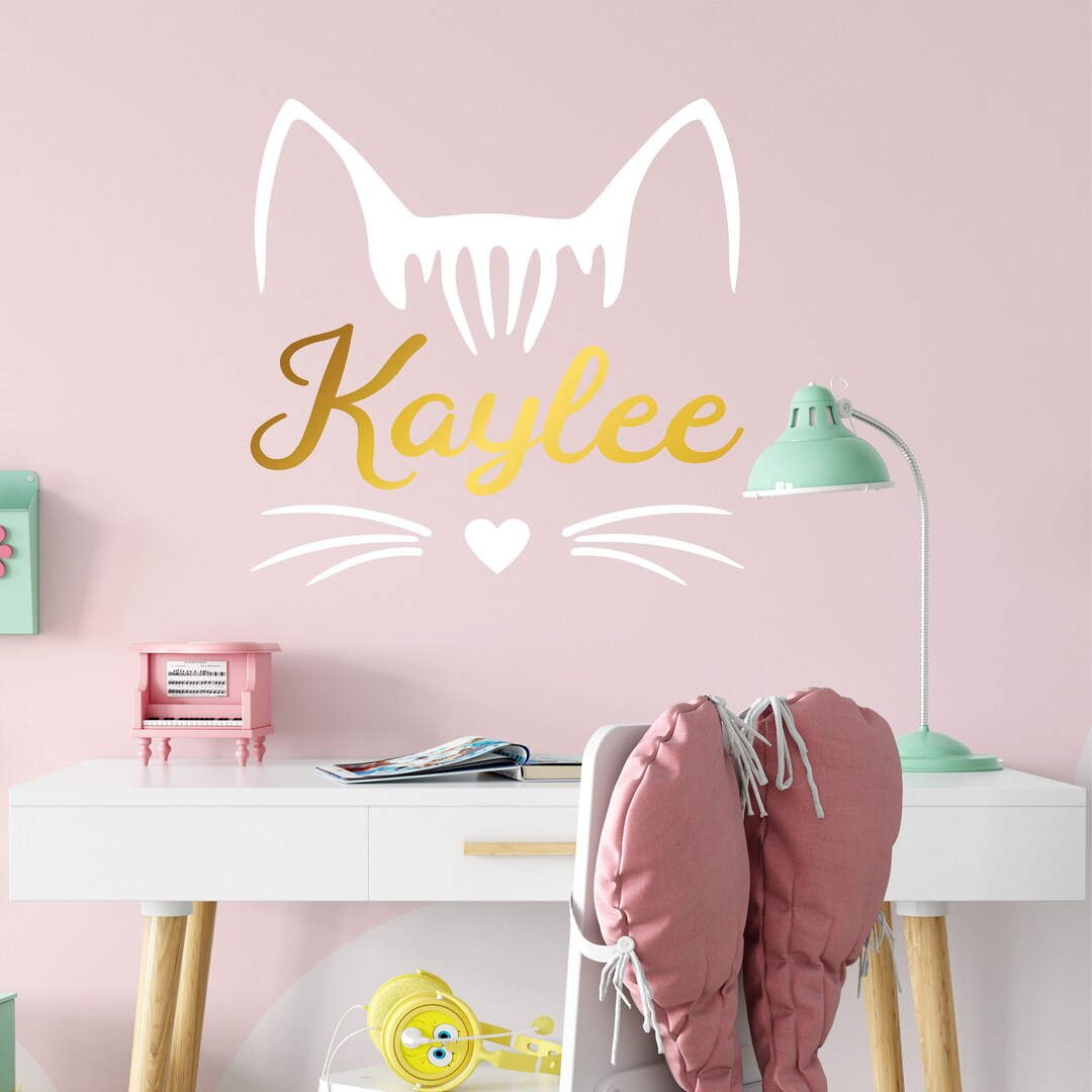 Personalized Name Cat Wall Decal - Custom Name Cat Wall Sticker - Vinyl ...