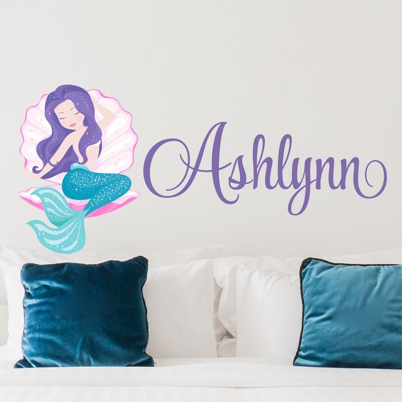 Personalized Name Mermaid Wall Decal - Custom Name Mermaid Tail Wall ...