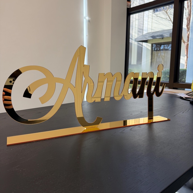 Standing Acrylic Name Sign | Standing Name Sign for Cake Table | Mirror ...
