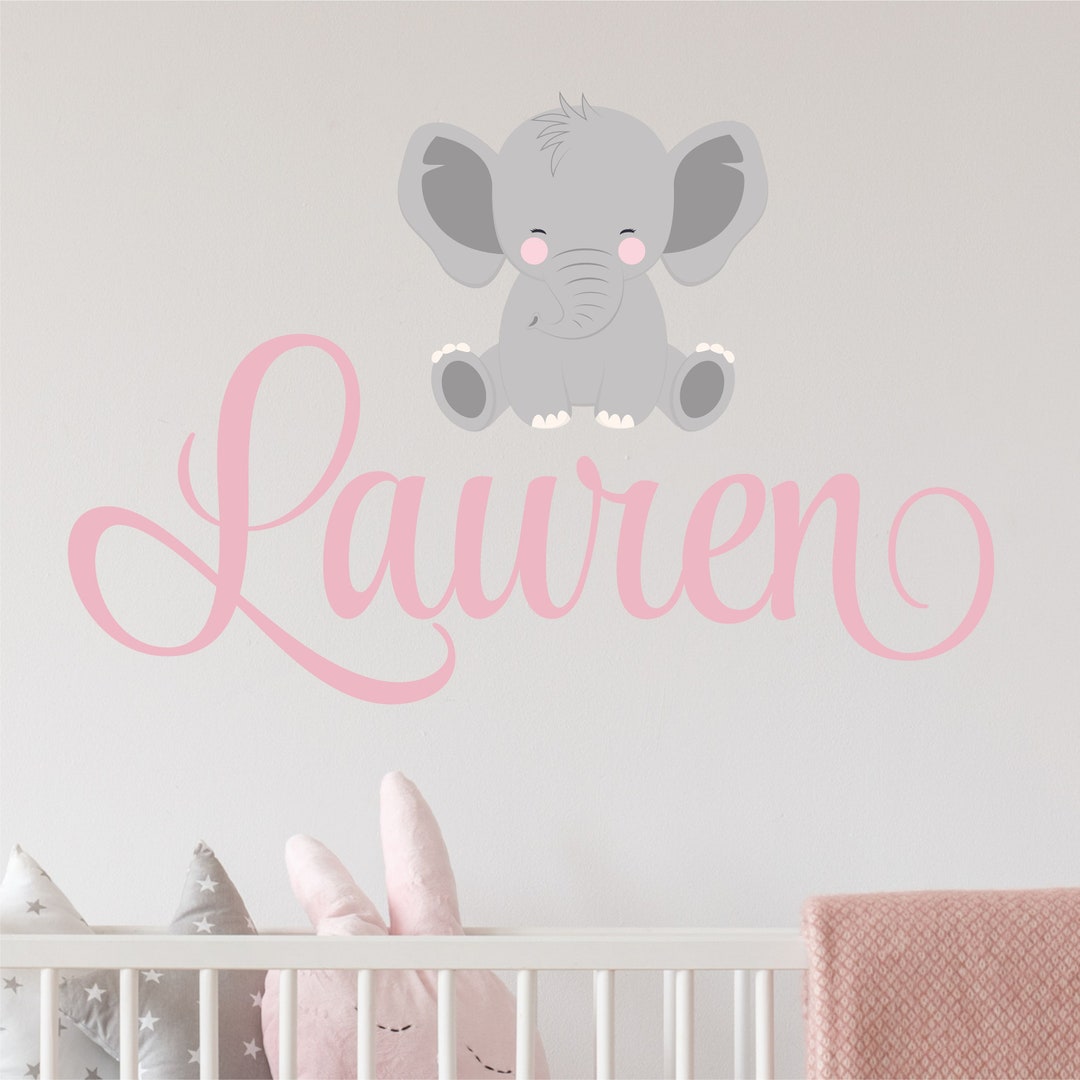 Personalized Name Elephant Wall Decal - Custom Name Wall Sticker With ...