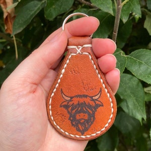 Highland Cow Key Fob Leather Key Ring Keychain Hand Made Hand Stitched ...