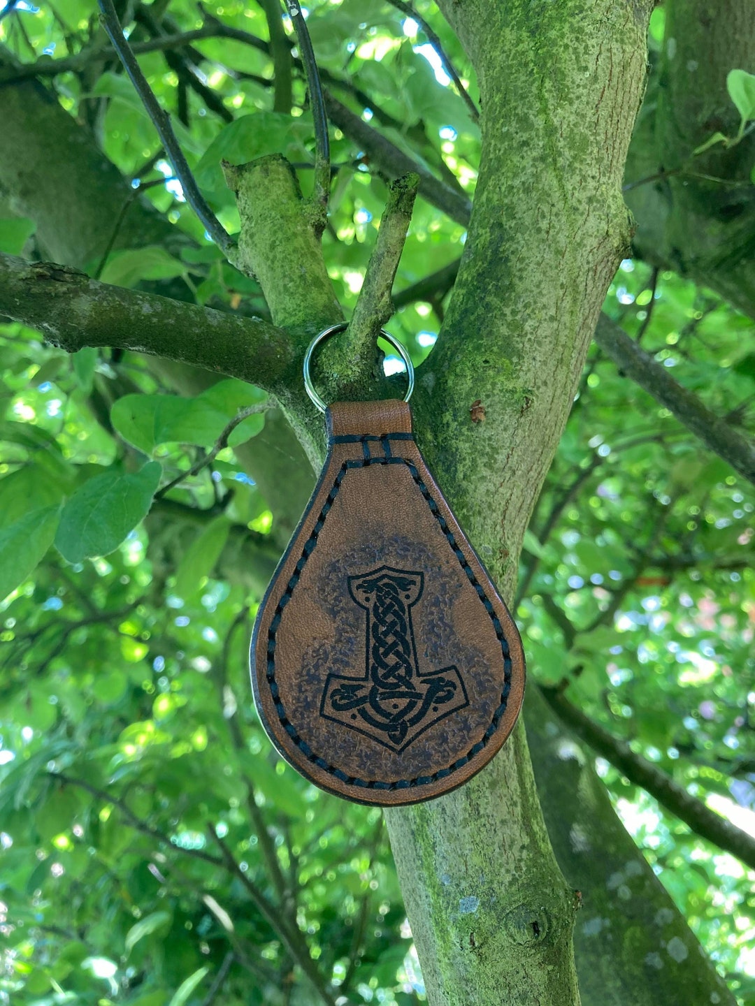 Thors Hammer Key Fob Leather Key Ring Keys Chain Hand Made Hand ...