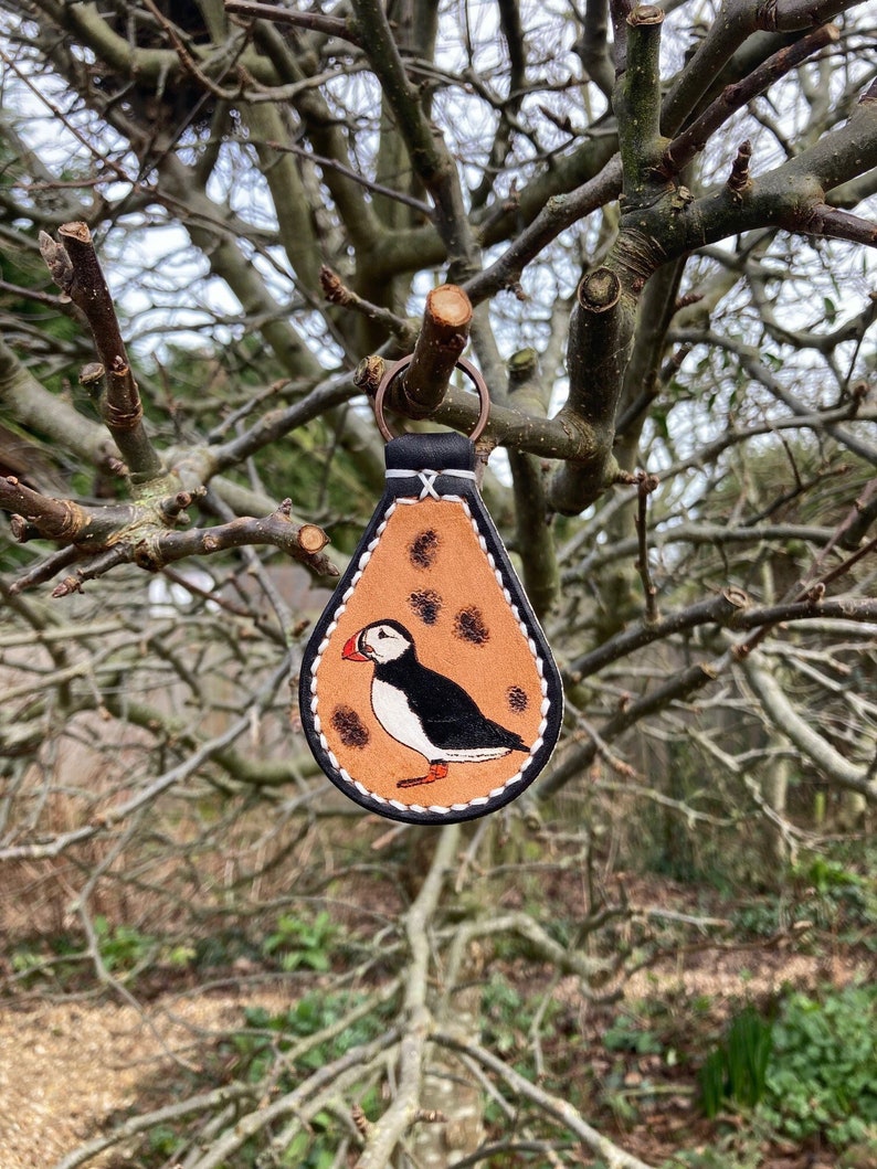 Puffin Key Fob Leather Key Ring Keys Chain Hand Made Hand Stitched ...