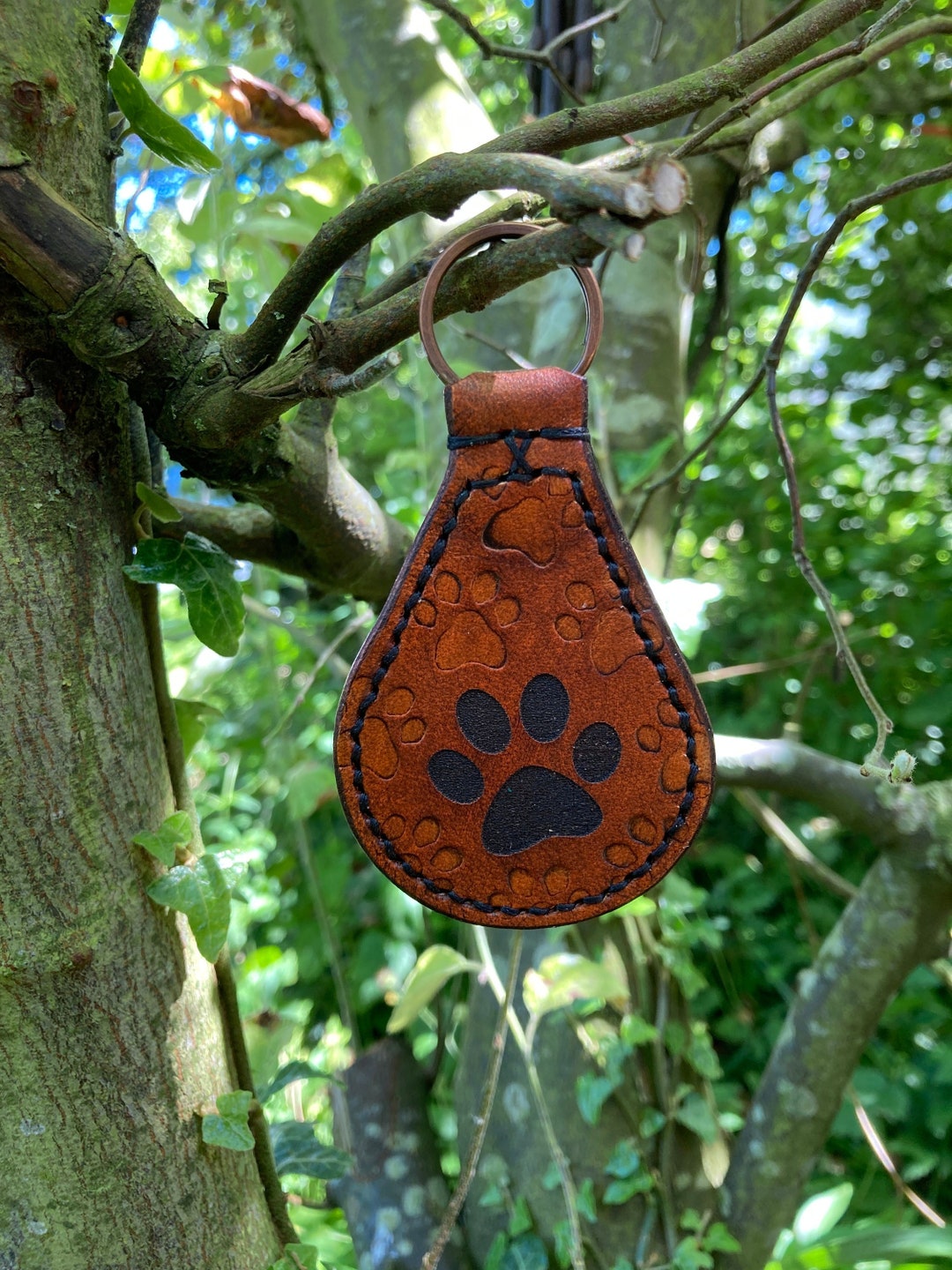 Paw Print Key Fob Leather Key Ring Keys Chain Hand Made Hand Stitched ...
