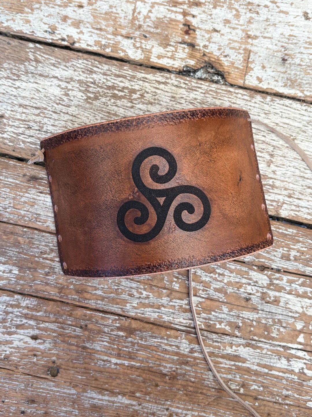 Triskele Bracer Cuff Leather Hand Made Lace up Arm Cuff Wrist Bracelet ...