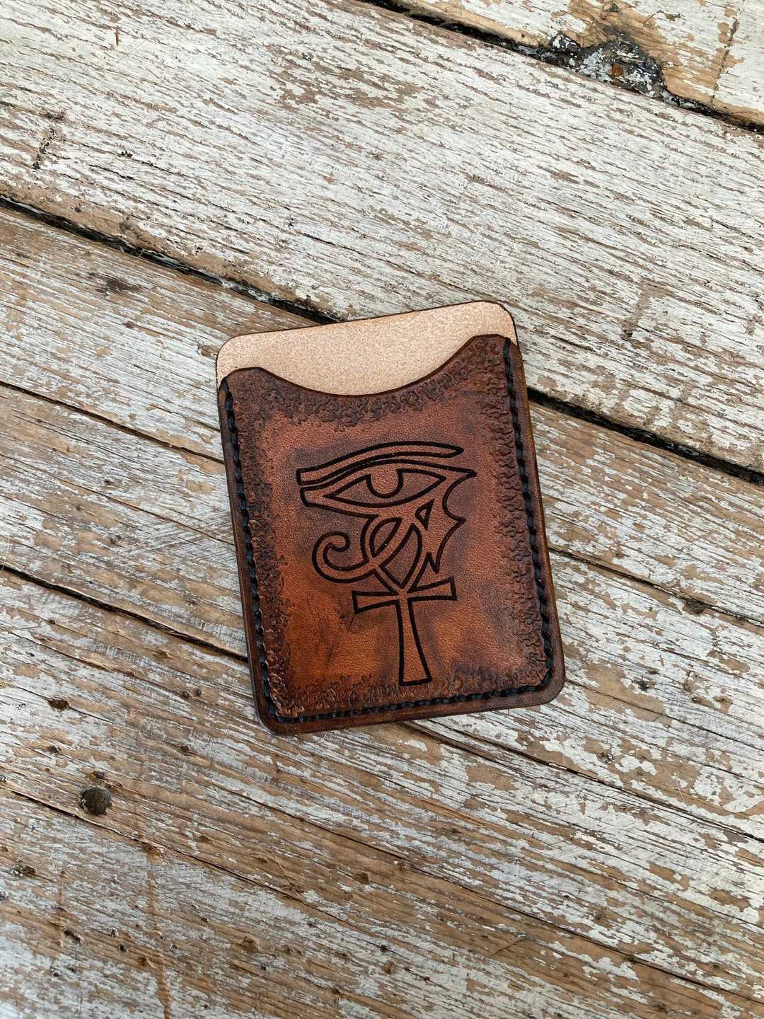 Egyptian Card Holder Ankh and Eye of Horus Minimal Wallet Hand - Etsy