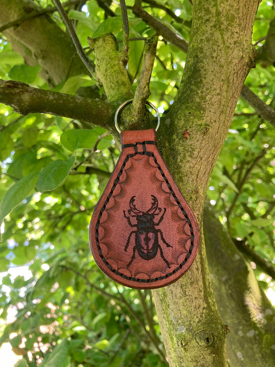 Stag Beetle Key Fob Leather Key Ring Keys Chain Hand Made Hand Stitched ...