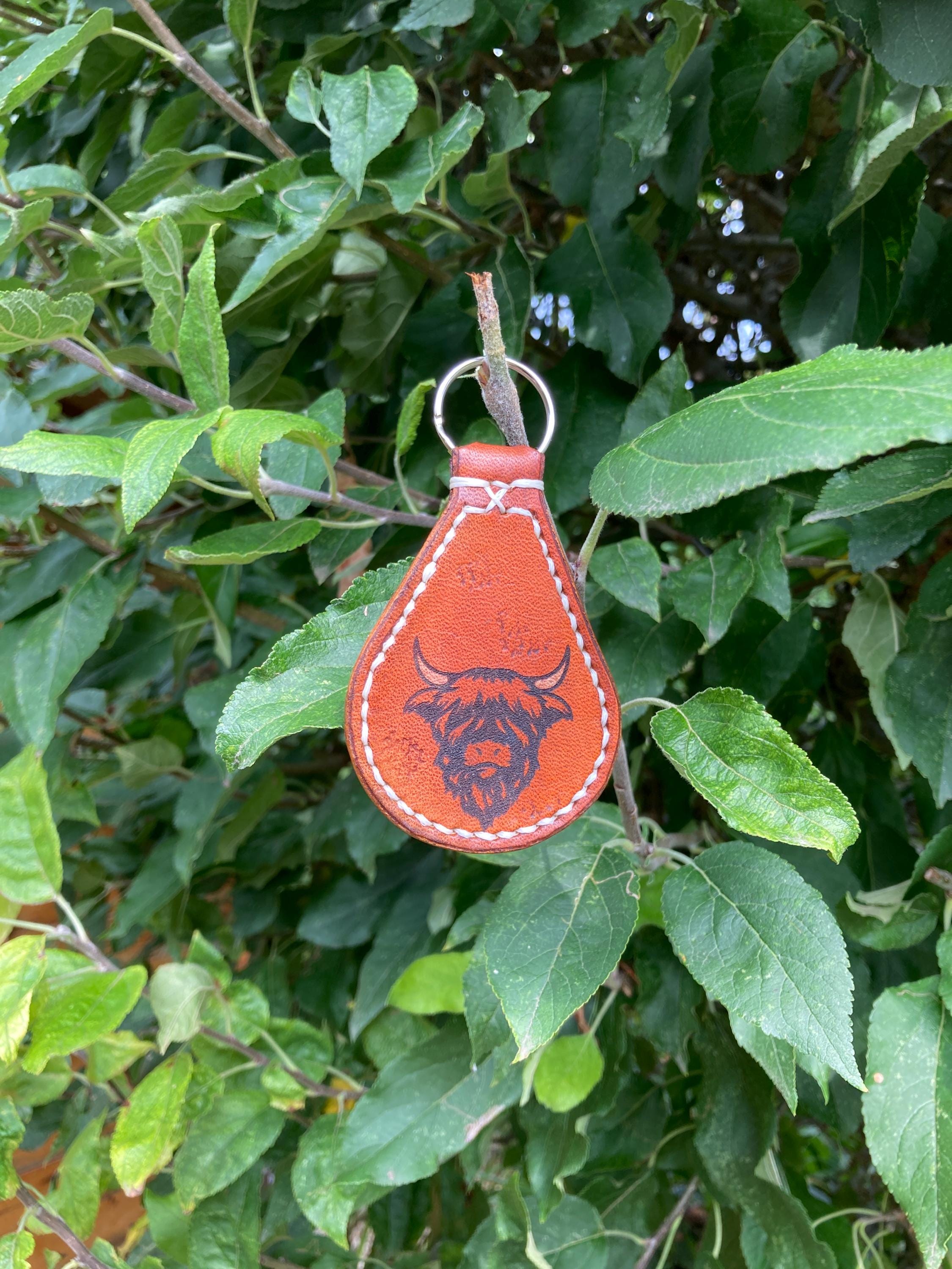 Highland Cow Key Fob Leather Key Ring Keychain Hand Made Hand Stitched ...