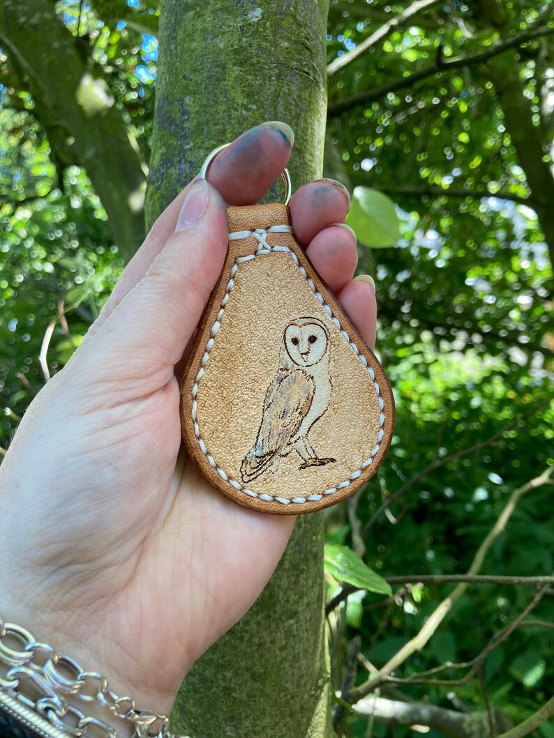 Barn Owl Key Fob Leather Key Ring Keychain Hand Made Hand Stitched ...