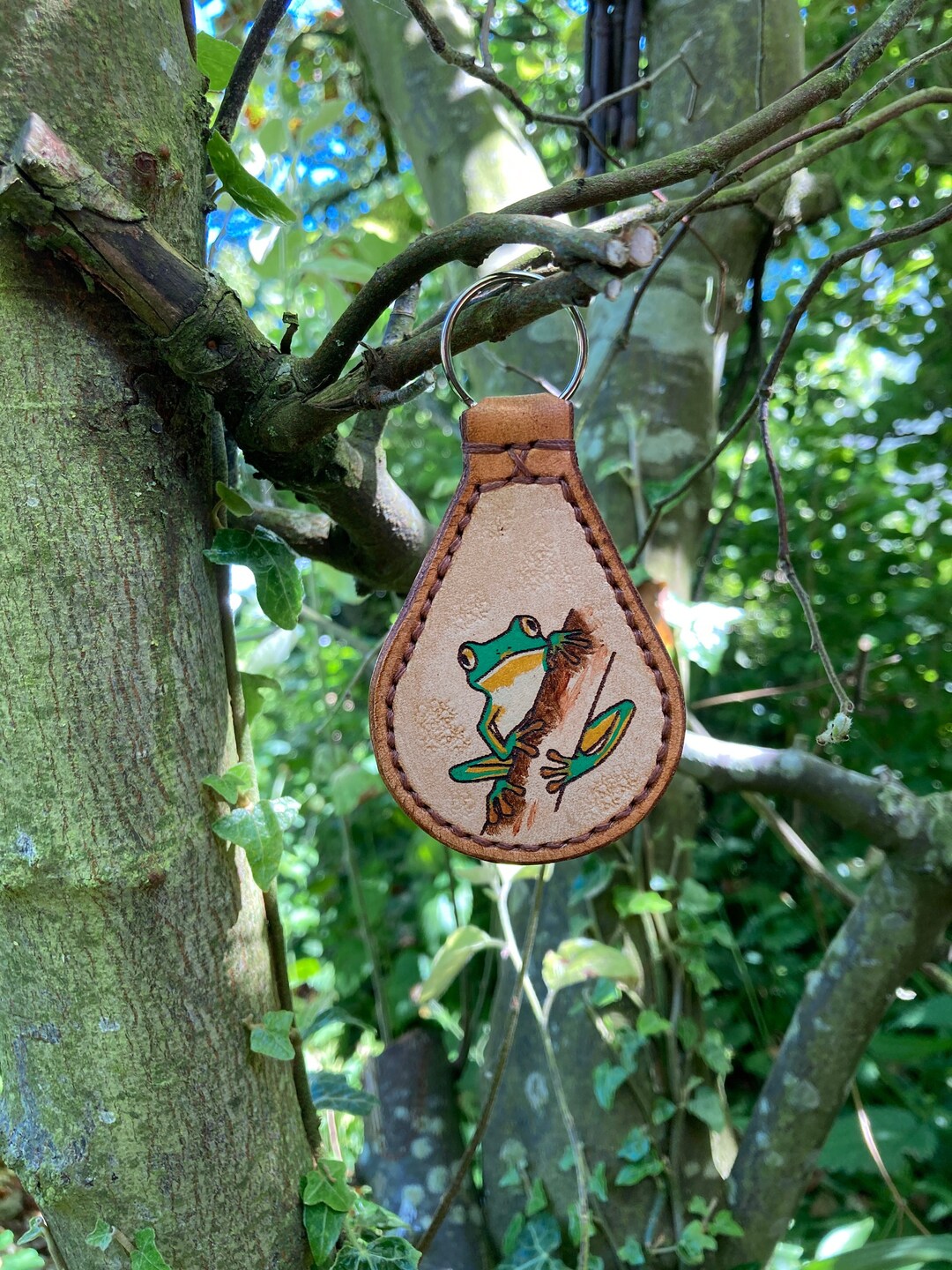 Frog Key Fob Leather Key Ring Keychain Hand Made Hand Stitched Holder ...