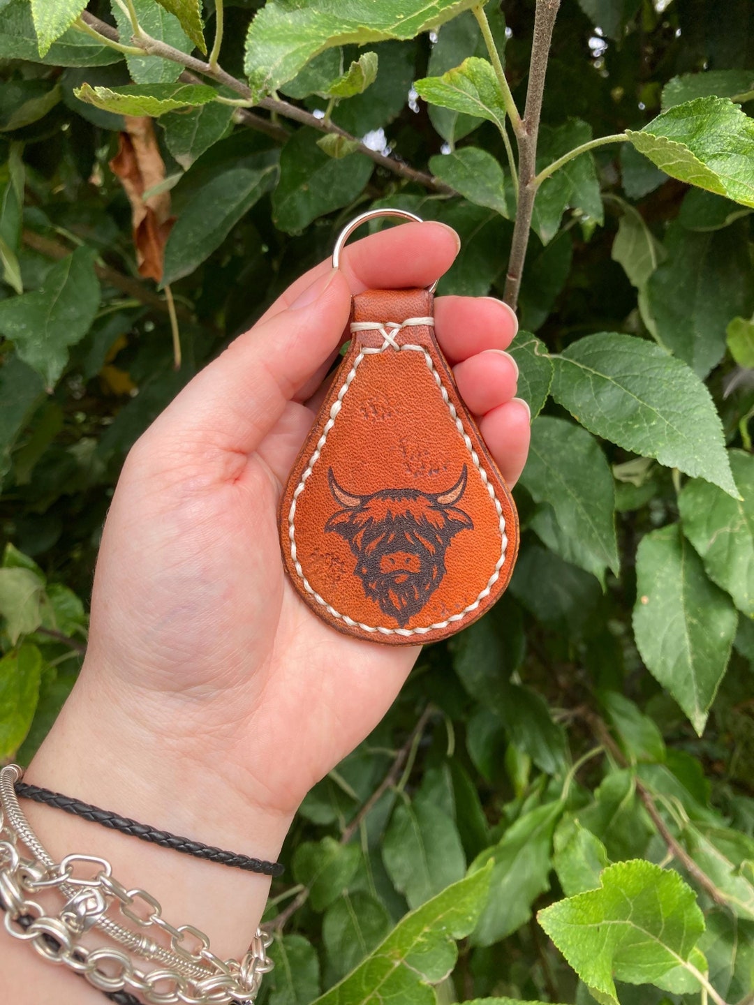 Highland Cow Key Fob Leather Key Ring Keychain Hand Made Hand Stitched ...