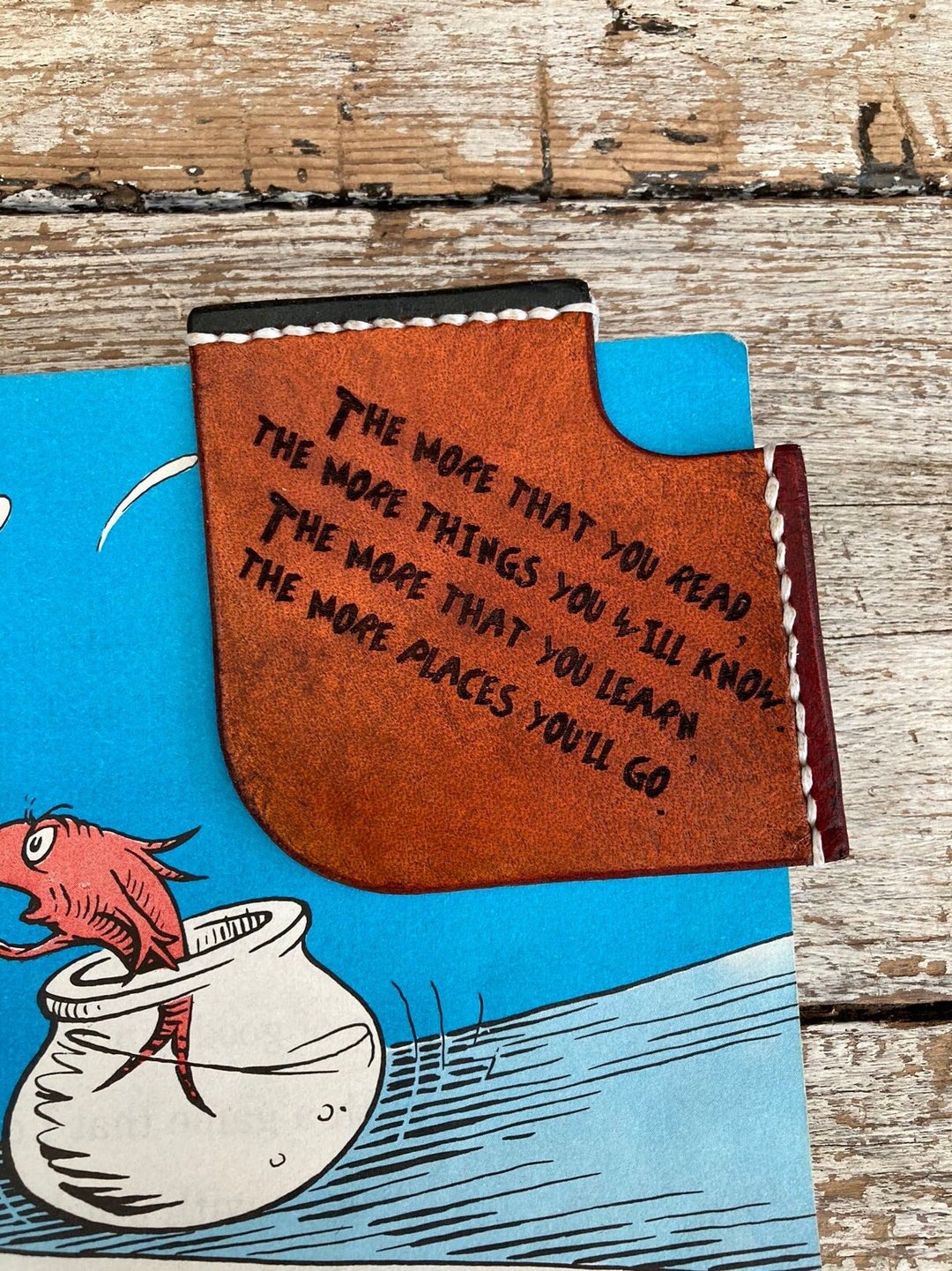 The More That You Read Dr Seuss Inspired Quote Corner Bookmark Leather ...