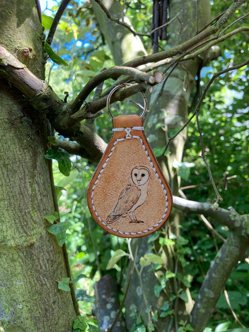 Barn Owl Key Fob Leather Key Ring Keychain Hand Made Hand Stitched ...
