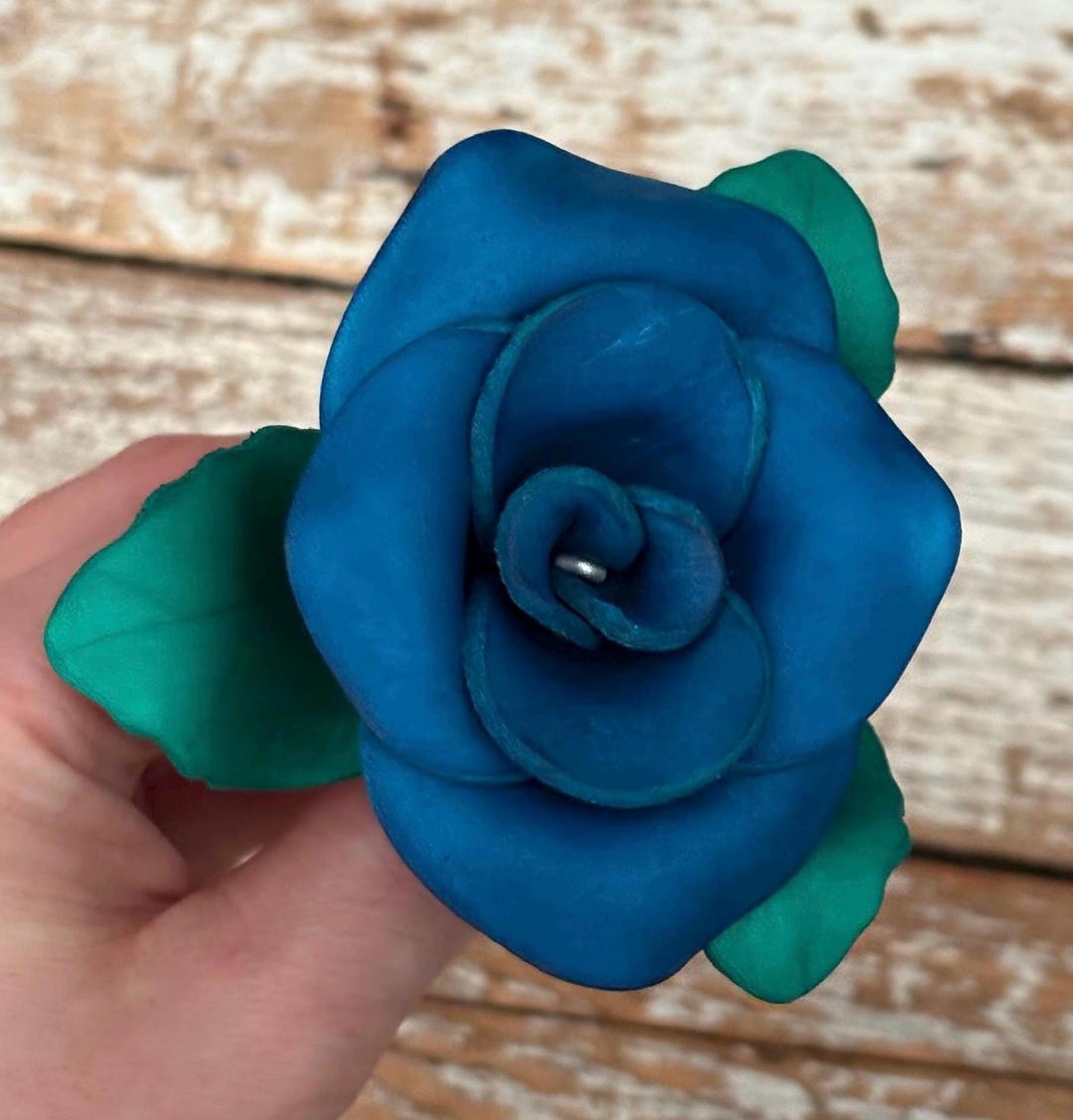 Blue Rose Leather Flower 3rd Anniversary Everlasting Gifts Long Stem ...