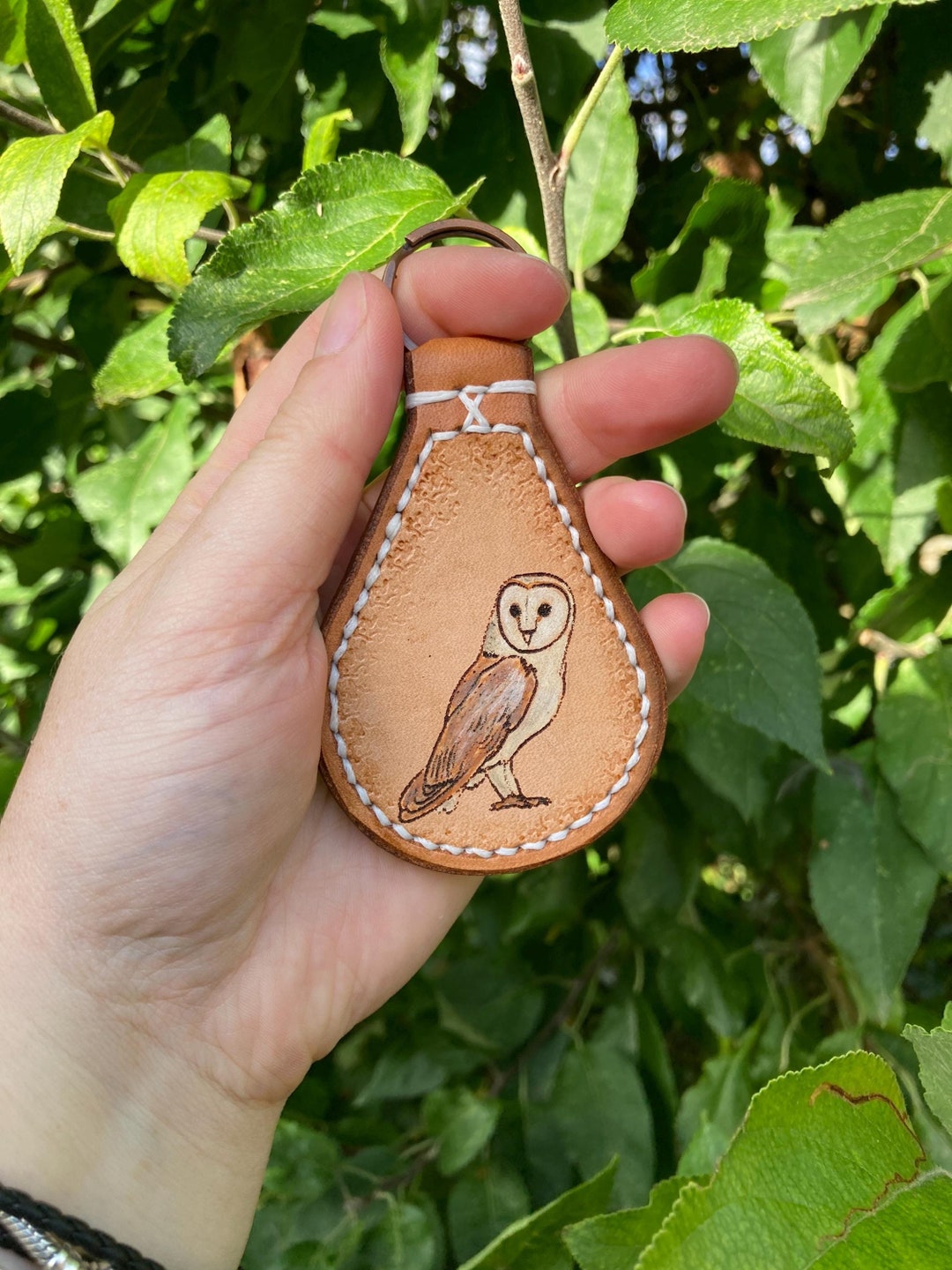 Barn Owl Key Fob Leather Key Ring Keychain Hand Made Hand Stitched ...
