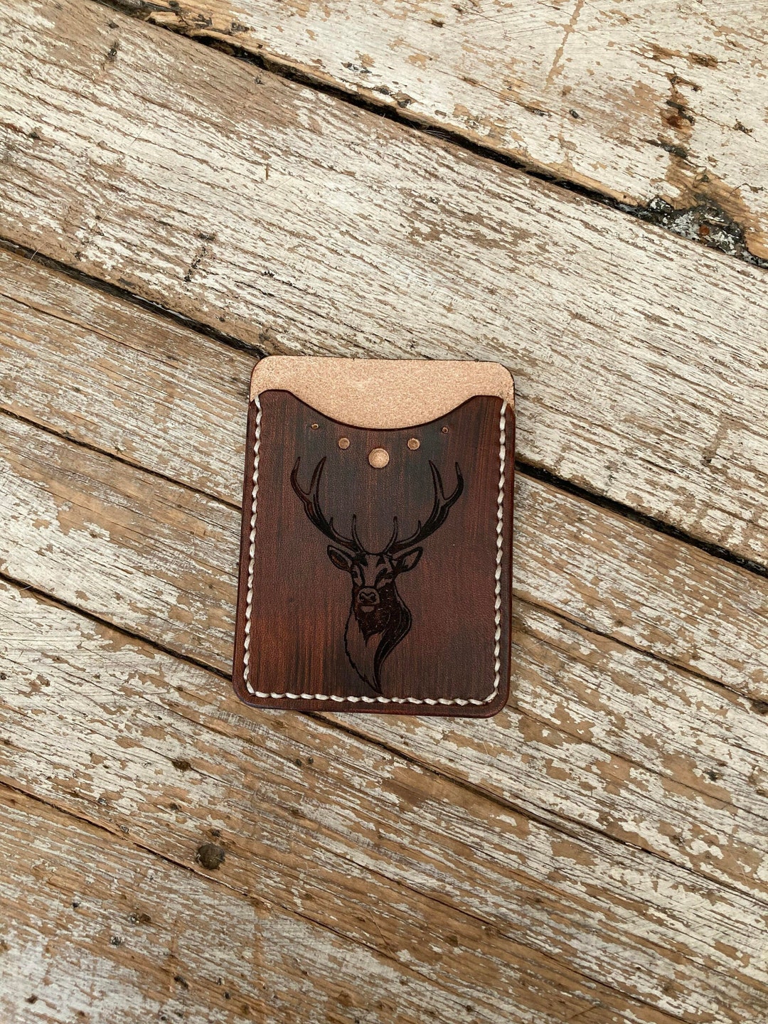 Stags Head Card Holder Animal Minimal Wallet Hand Made Leather Business ...