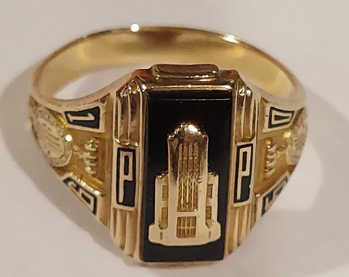 Vintage Solid 10k Rose & Yellow Gold Enamel 1951 Class Ring - Size 6.75 ...