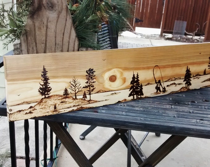 Pyrography, Wood Burning Art, Mountain Abstact, Pine Scene, Landscape ...