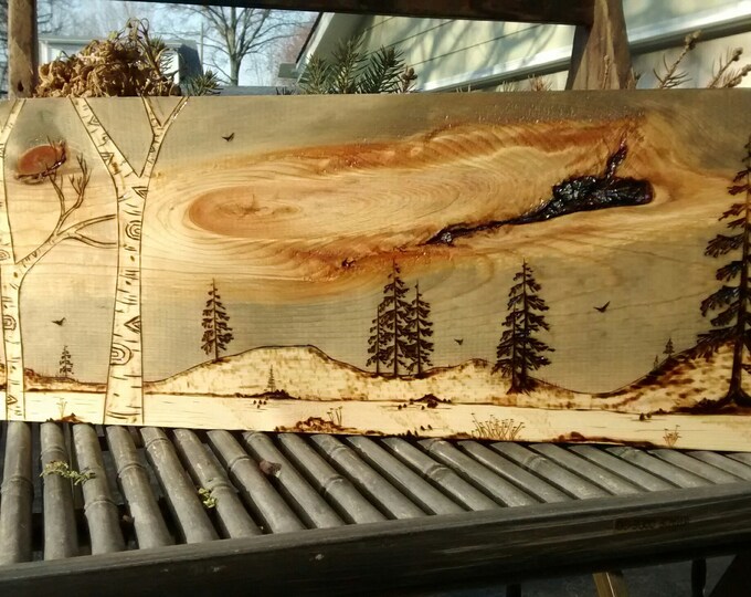 Pyrography, Wood Burning Art, Mountain Abstact, Pine Scene, Landscape ...